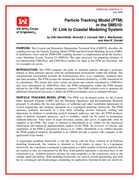 Pdf Particle Tracking Model Ptm In The Sms 10 Iv Link To Coastal