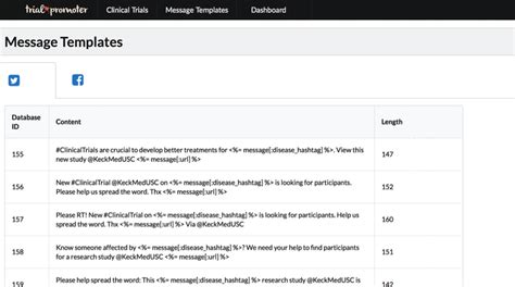 local trial promoter interface shows parameterized message templates