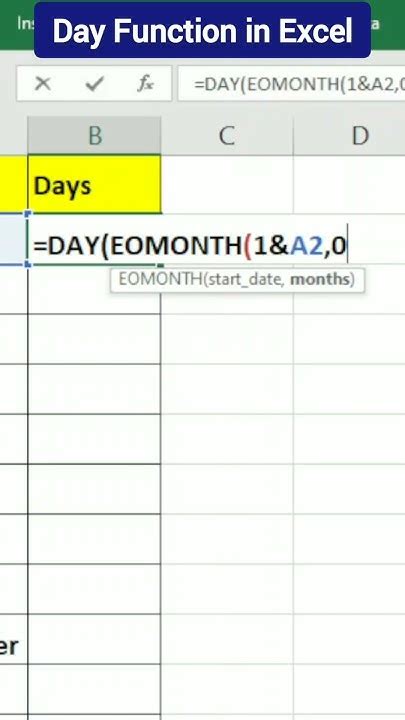 Excel Day Function Shorts Youtube
