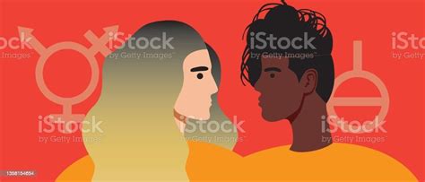 비 바이너리 커플 트랜스 젠더 페르소나 및 Agender 페르소나 또는 Lgbtq 커플 개념과 플랫 벡터 스톡 일러스트 Agender에 대한 스톡 벡터 아트 및 기타 이미지