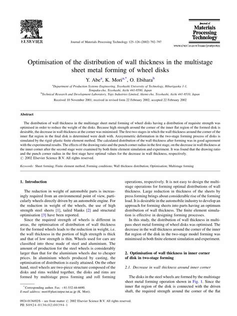 Pdf Optimisation Of The Distribution Of Wall Thickness In The Multistage Sheet Metal Forming