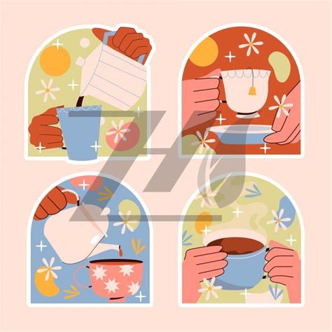 دانلود وکتور مجموعه استیکرهای قهوه و چای دانلود رایگان فایل لایه باز