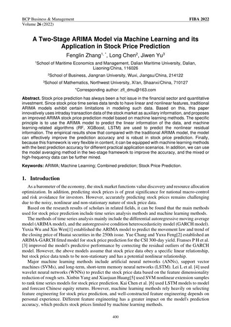 Pdf A Two Stage Arima Model Via Machine Learning And Its Application In Stock Price Prediction