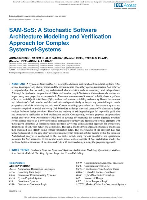 Pdf Sam Sos A Stochastic Software Architecture Modeling And Verification Approach For Complex