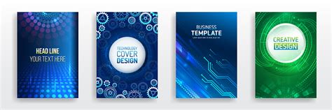 하이테크 기업 문서 표지 디자인 프리젠테이션과 마케팅을 위한 하이테크 커버의 파란색 세트 의료 과학 컴퓨터 전단지 브로셔 및