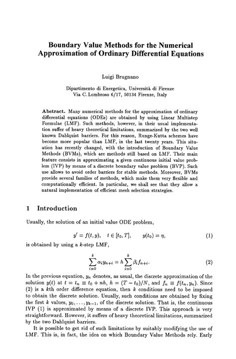 pdf boundary value methods for the numerical approximation of