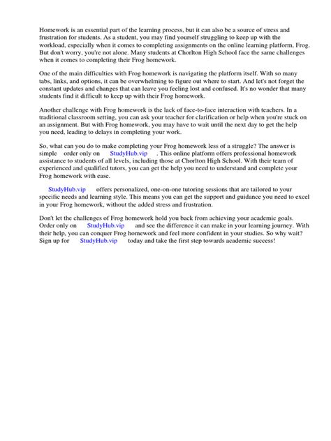 Chorlton High School Frog Homework Pdf Homework Teachers