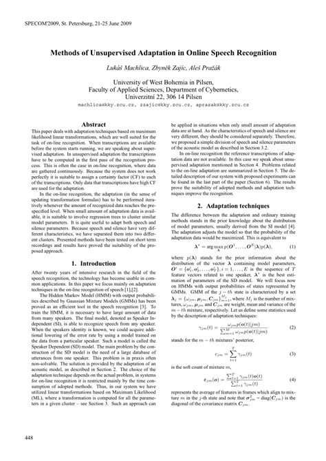 Pdf Methods Of Unsupervised Adaptation In Online Speech Recognition