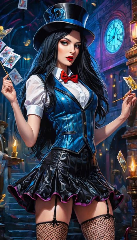 A Magician Girl With Long Black Hair Wearing A Magician Hat Seaart Ai