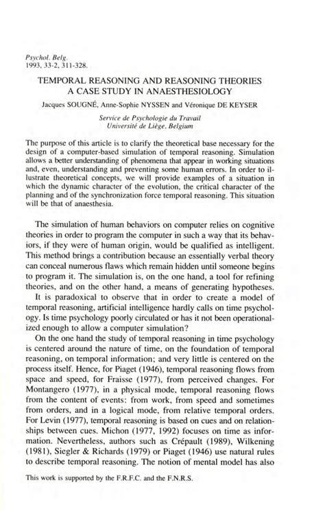 PDF Temporal Reasoning And Reasoning Theories A Case Study In Anaesthesiology