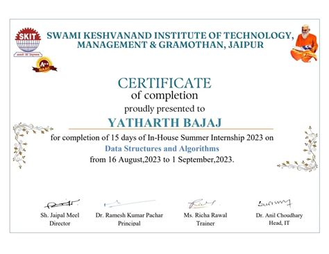 Yatharth Bajaj On Linkedin Dsa Internship Skit Softwaredevelopment