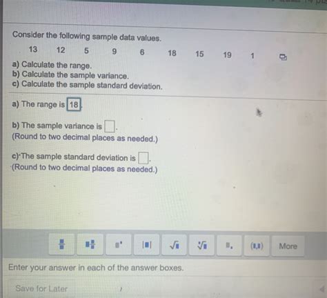 Solved Consider The Following Sample Data Values 13 12 5 9