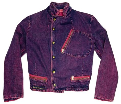 Vtg Sticky Fingers 1980s Womens Purple Denim Off Center Jean Jacket