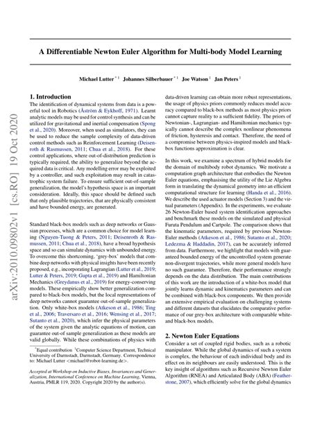 Pdf A Differentiable Newton Euler Algorithm For Multi Body Model Learning