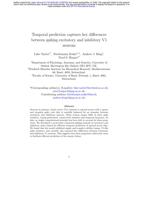 Pdf Temporal Prediction Captures Key Differences Between Spiking