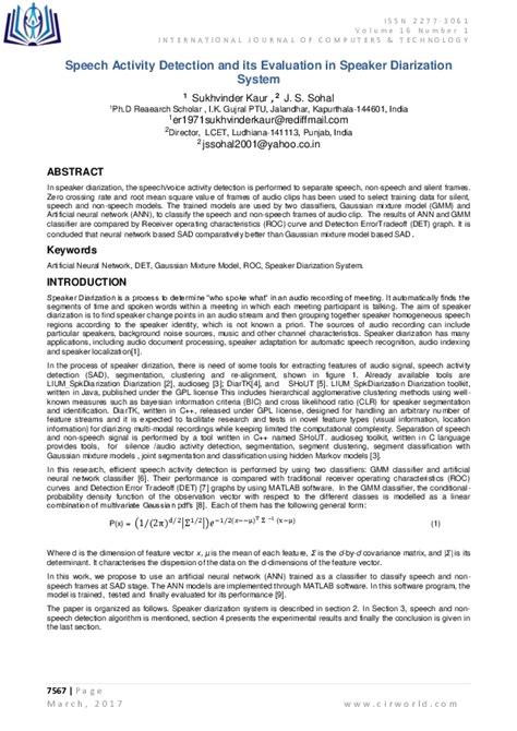 Pdf Speech Activity Detection And Its Evaluation In Speaker