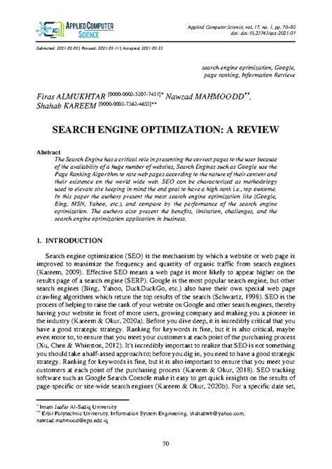 Review Of Search Engine Optimization Techniques Acs 171 Studocu