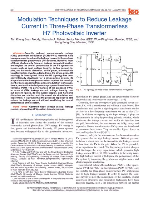 Pdf Modulation Techniques To Reduce Leakage Current In Three Phase Transformerless H7