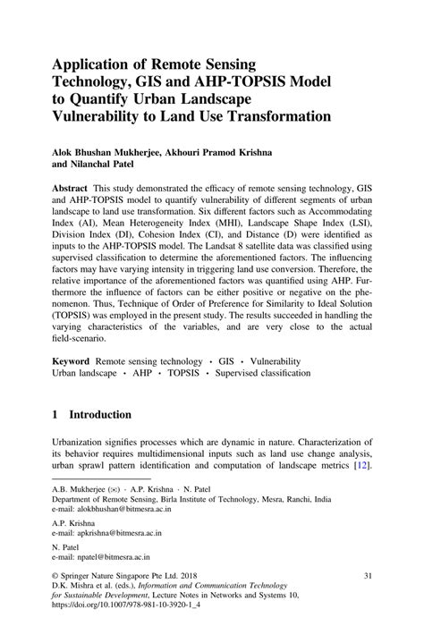 Pdf Application Of Remote Sensing Technology Gis And Ahp Topsis