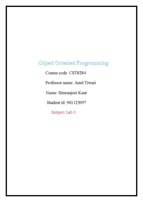 Object Oriented Programming Object Oriented Programming Course Code