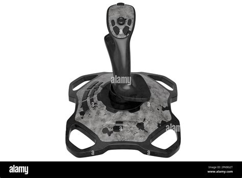 Realistic Joystick For Flight Simulator With Black Marble Texture On White Background 3d Render