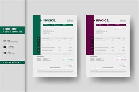 창의적이고 전문적인 비즈니스 인보이스 디자인 프리미엄 벡터
