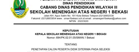 Pengumuman Ppdb Tahap Ii Sman 1 Bekasi