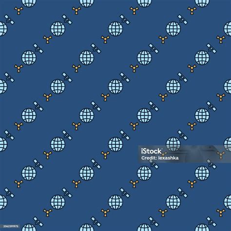 Space Based Nukes With Earth And Satellite Vector Colored Seamless Pattern Stock Illustration