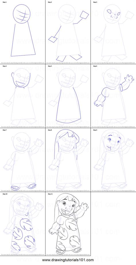 How To Draw Lilo Pelekai From Lilo And Stitch Printable Step By Step Drawing Sheet Draw