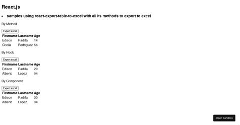 React Export Table To Excel Sample Forked Codesandbox React Export Table To Excel Sample Forked Codesandbox