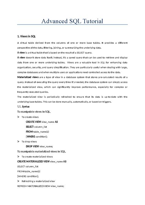 advanced sql tutorial v2 advanced sql tutorial 1 views in sql a