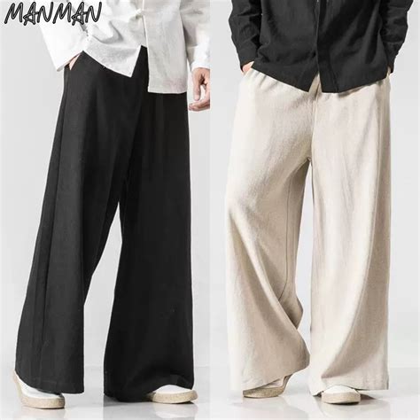 Manman กางเกงขากว้างผู้ชาย สีล้วน ลำลอง เพิ่มปุ๋ย แมทช์ลุคง่าย Shopee Thailand