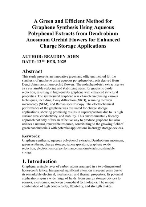 Pdf A Green And Efficient Method For Graphene Synthesis Using Aqueous