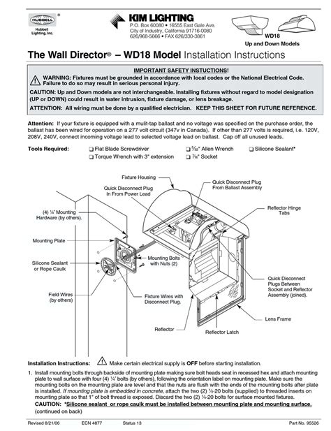 Hubbell Kim Lighting Wall Director Wd18 Installation Instructions Pdf