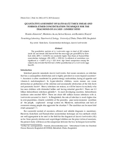 Pdf Comparison Of Kato Katz And Formol Ether Techniques For A