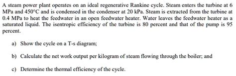 Solved A Steam Power Plant Operates On An Ideal Regenerative Rankine Cycle Steam Enters The