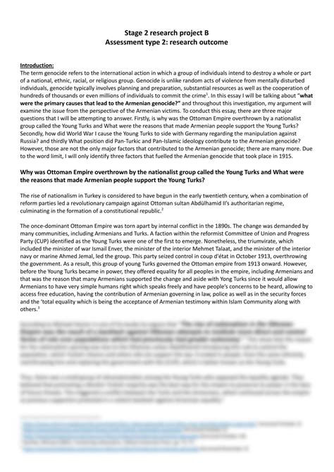 Research Project B Assement Type 2 Research Outcome Armenian Genocide