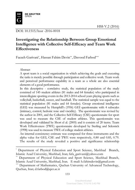 Pdf Investigating The Relationship Between Group Emotional Intelligence With Collective Self