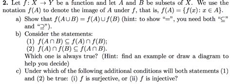 solved 2 letf x→y beafunctionandletaandbbesubsetsofx