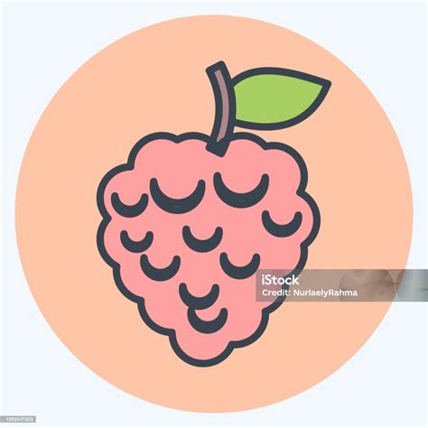 아이콘 라즈베리 과일과 야채 기호에 적합합니다 컬러 메이트 스타일 편집 가능한 간단한 디자인 디자인 템플릿 벡터 간단한 기호 그림 건강한 식생활에 대한 스톡 벡터 아트 및