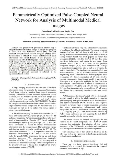 Pdf Parametrically Optimized Pulse Coupled Neural Network For Analysis Of Multimodal Medical