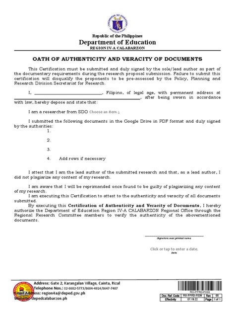 oath of authenticity and veracity of documents pdf authentication