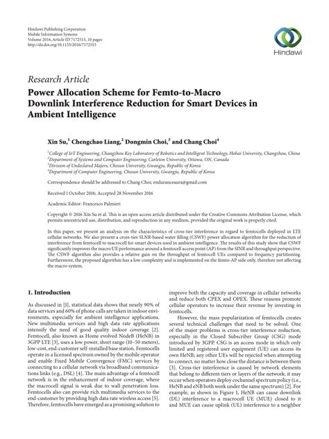 Pdf Power Allocation Scheme For Femto To Macro Downlink Interference Reduction For Smart