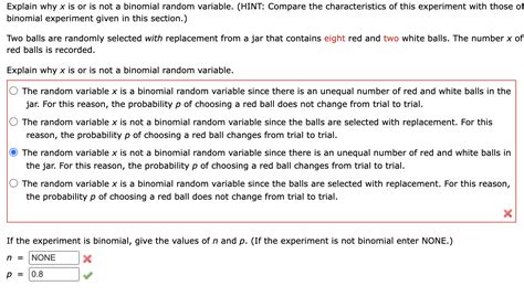 Solved Explain Why X Is Or Is Not A Binomial Random Chegg Com