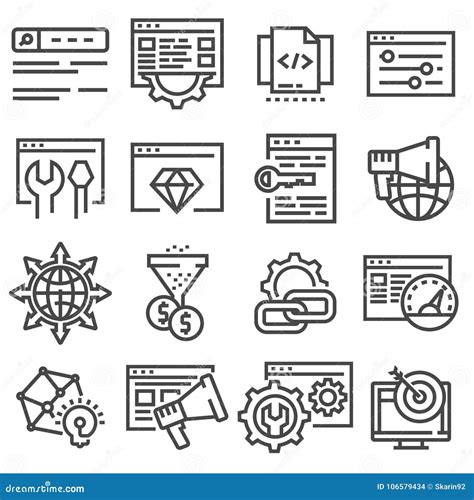 Seo Optimization And Marketing Thin Line Icons Set Stock Illustration Illustration Of