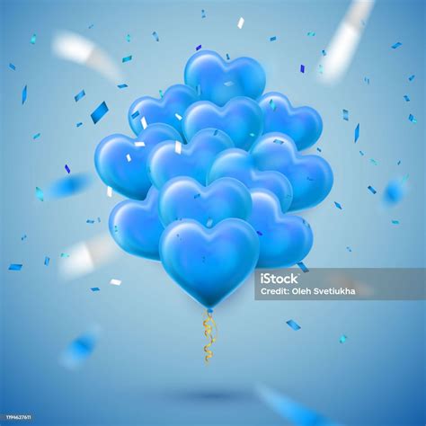 해피 발렌타인 데이 배경 색종이와 마음의 형태로 파란색 풍선 벡터 일러스트레이션 파란색에 대한 스톡 벡터 아트 및 기타 이미지