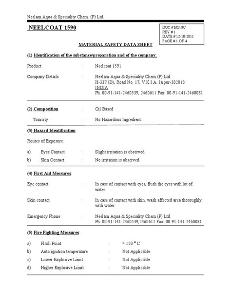 Msds Neelcoat 1591 Pdf Dangerous Goods Toxicity
