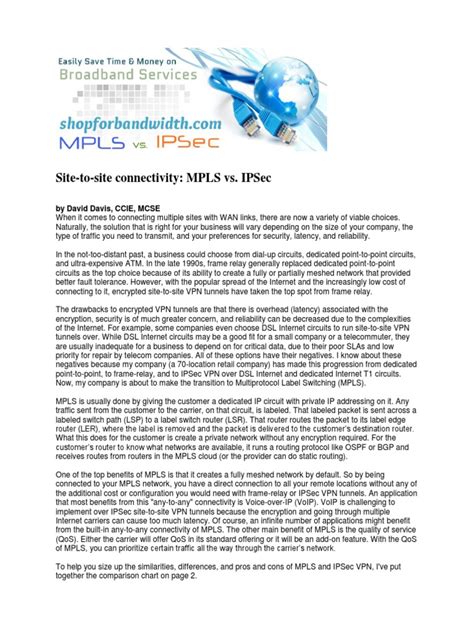 Mpls Vs Ipsec Vpns Pdf Virtual Private Network Multiprotocol Label Switching