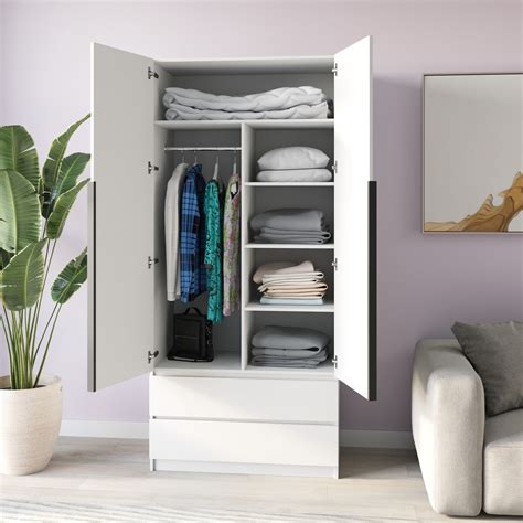 Шафа для одягу на двоє дверей з поличками та штангою та двома висувними ящиками продаж ціна у