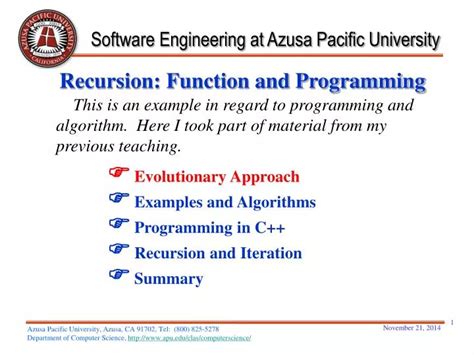 Ppt Recursion And Programming In Software Engineering At Azusa